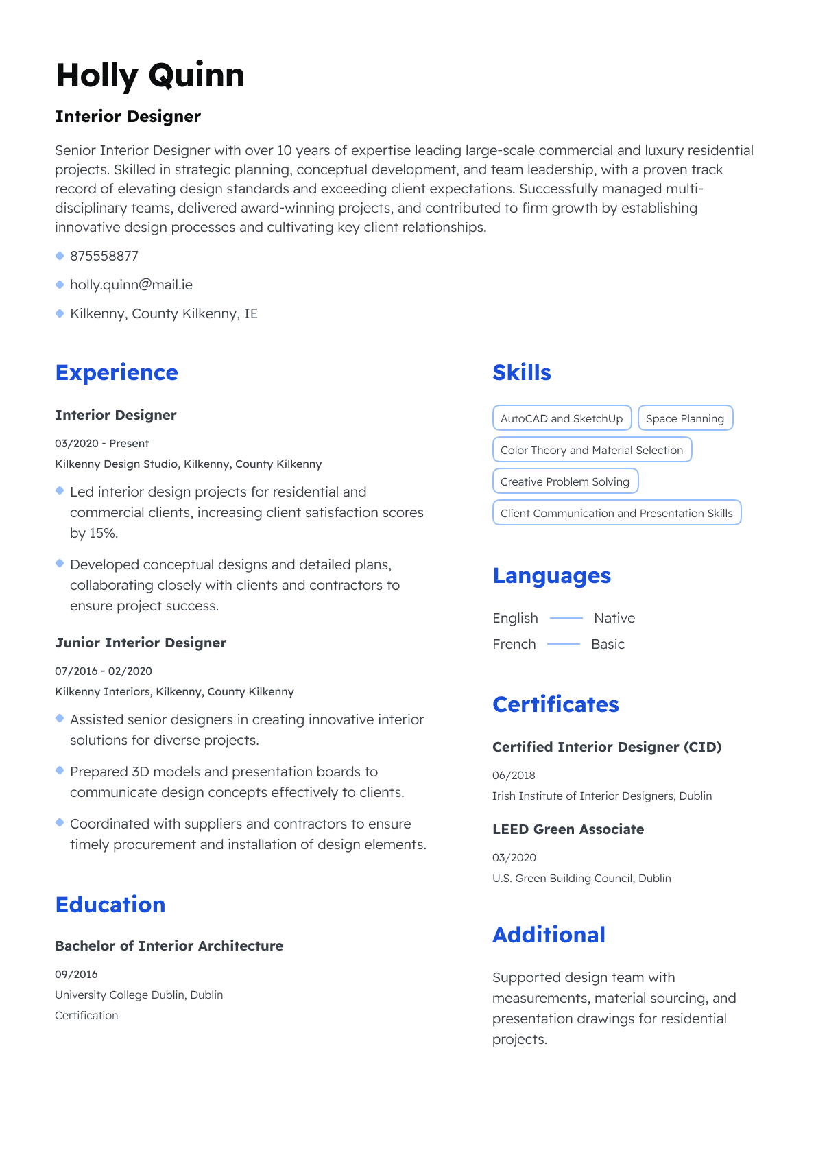 Interior Designer Resume Template & Examples | Professional Guide