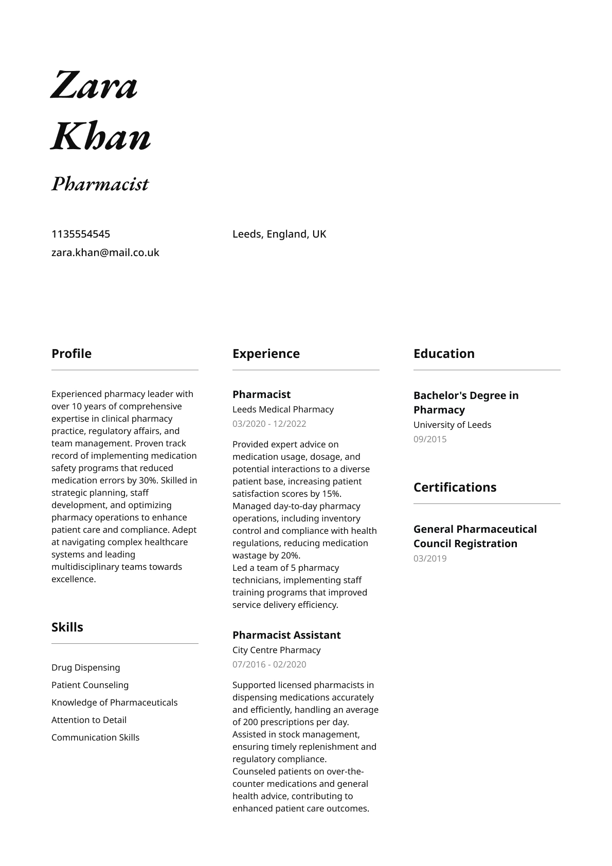 Pharmacist Resume Template & Examples | Create Perfect Resumes
